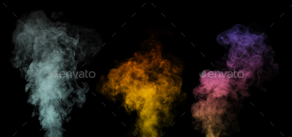 A set of multi-colored different vapors, smoke on a black background to ...