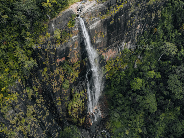 Aerial Photo of Diyaluma falls Waterfall in jungle of Ella Sri Lanka ...
