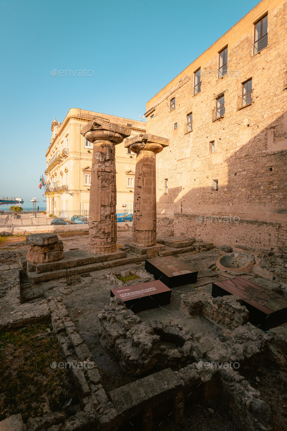 Ancient columns of the Doric Temple, famous attraction of of Taranto ...