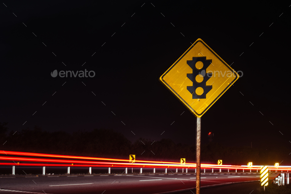 Traffic sign of the traffic light in the middle of the highway Stock ...