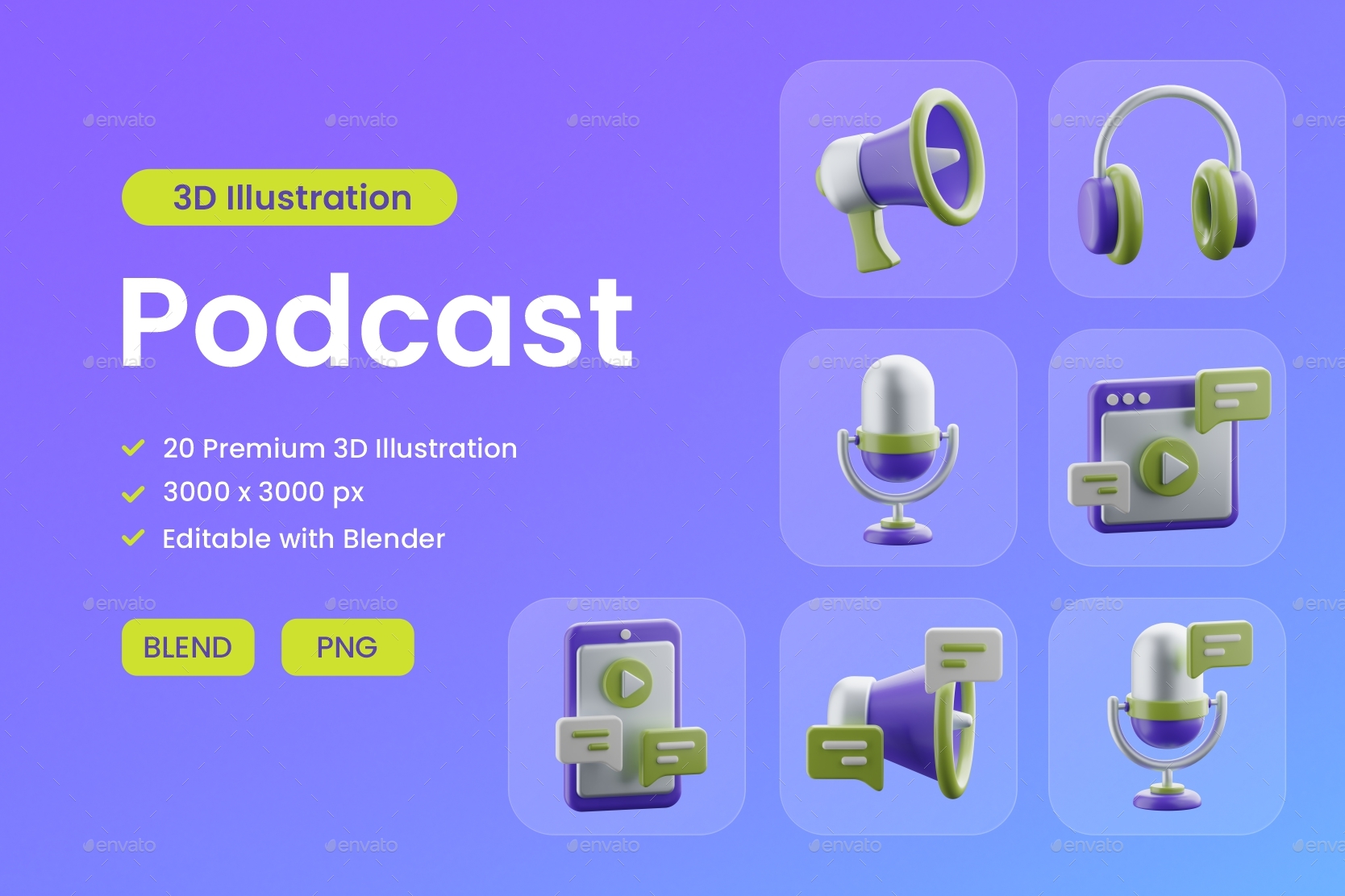 Podcast 3D Icon Pack, Graphics | GraphicRiver