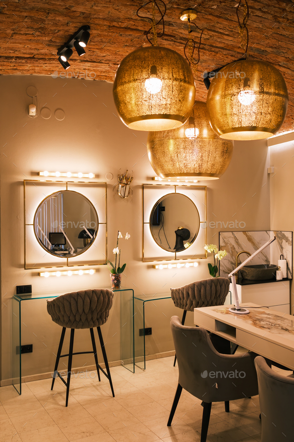 Modern interior design in a beauty salon. A place for visage and brow ...