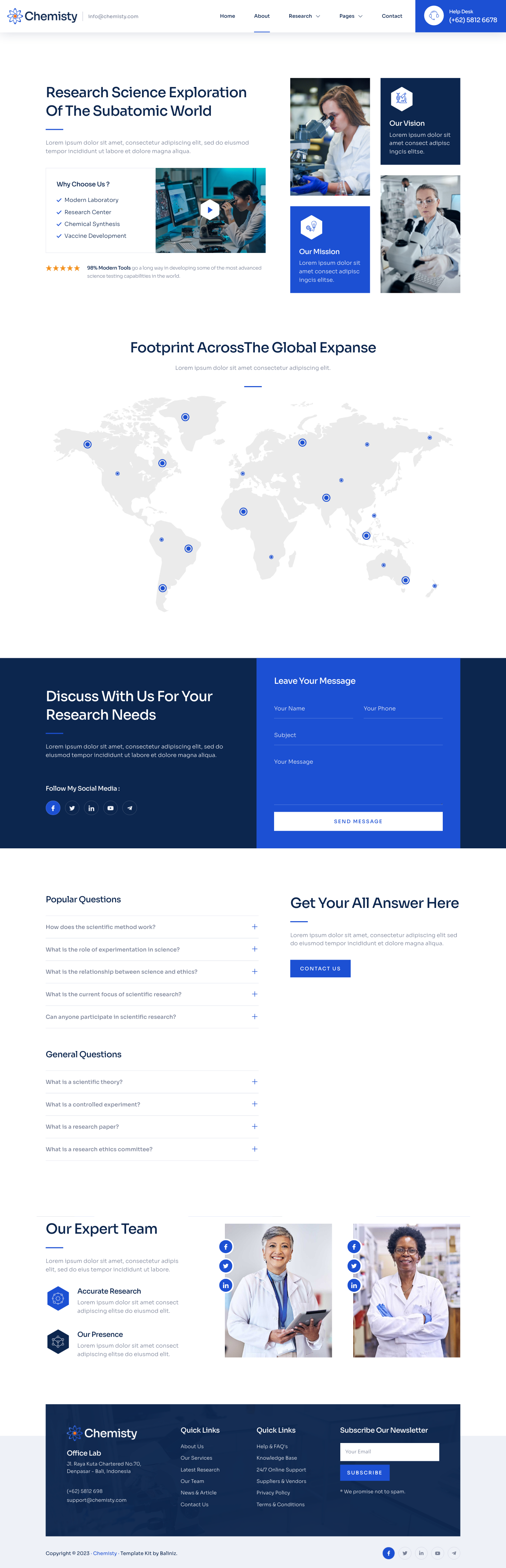 Chemisty – Science Research & Laboratory Elementor Template Kit by baliniz