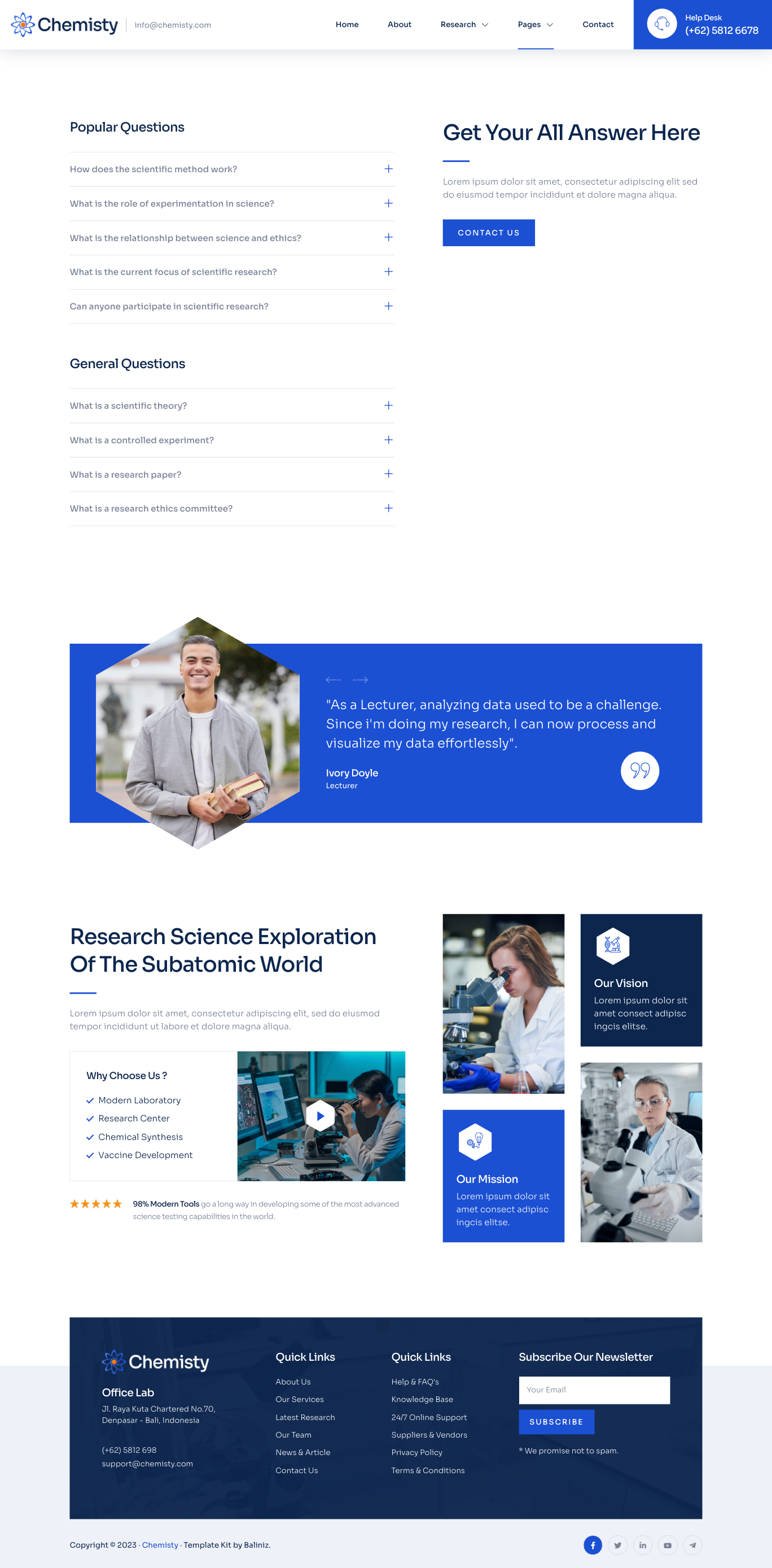 Chemisty – Science Research & Laboratory Elementor Template Kit by baliniz