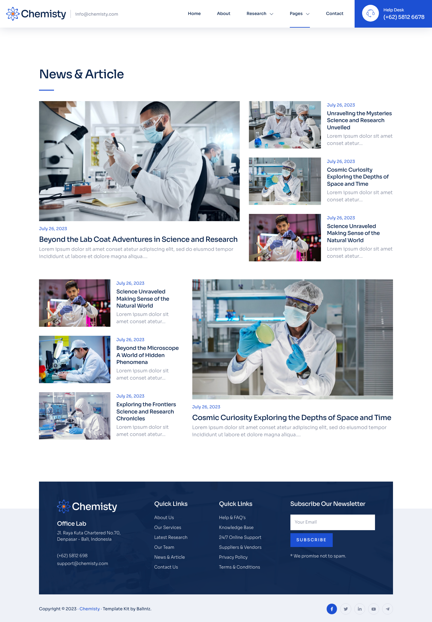 Chemisty – Science Research & Laboratory Elementor Template Kit by baliniz