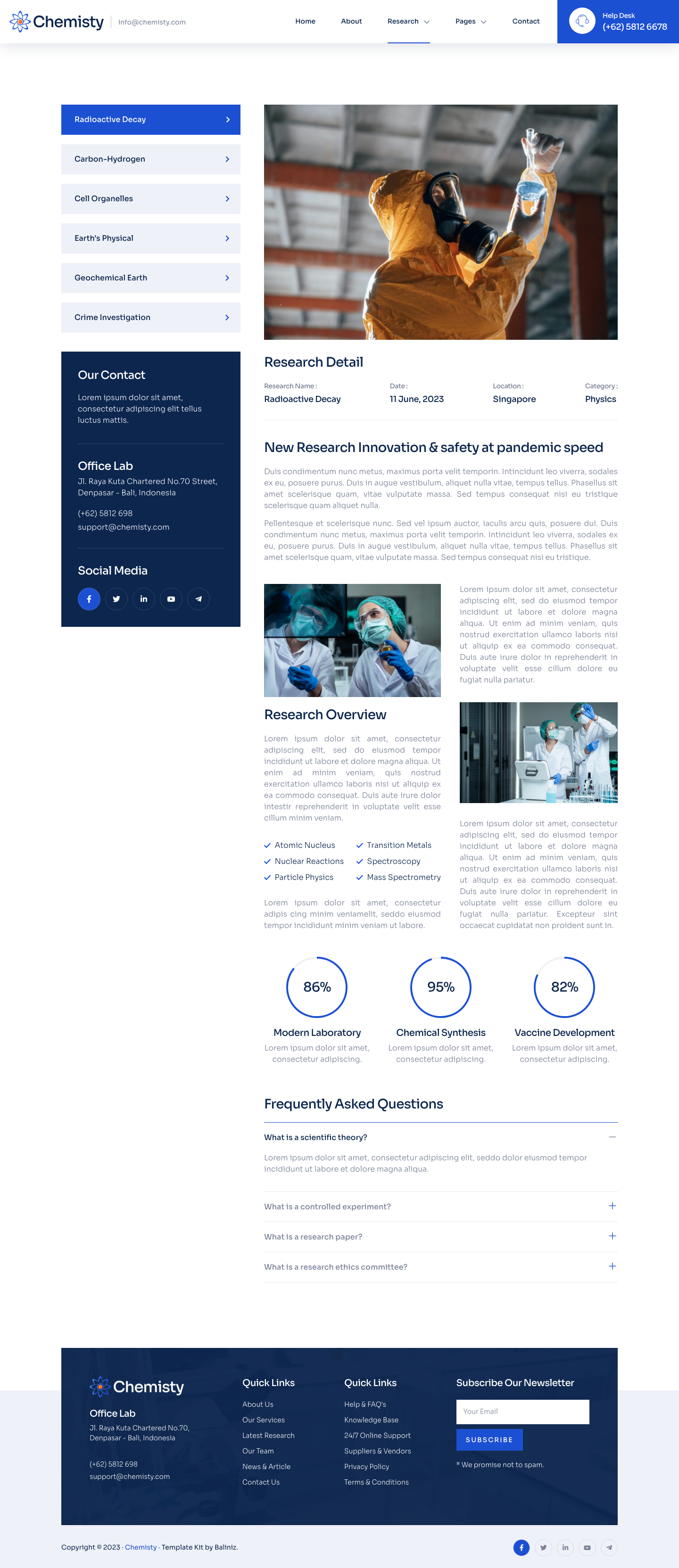 Chemisty – Science Research & Laboratory Elementor Template Kit by baliniz