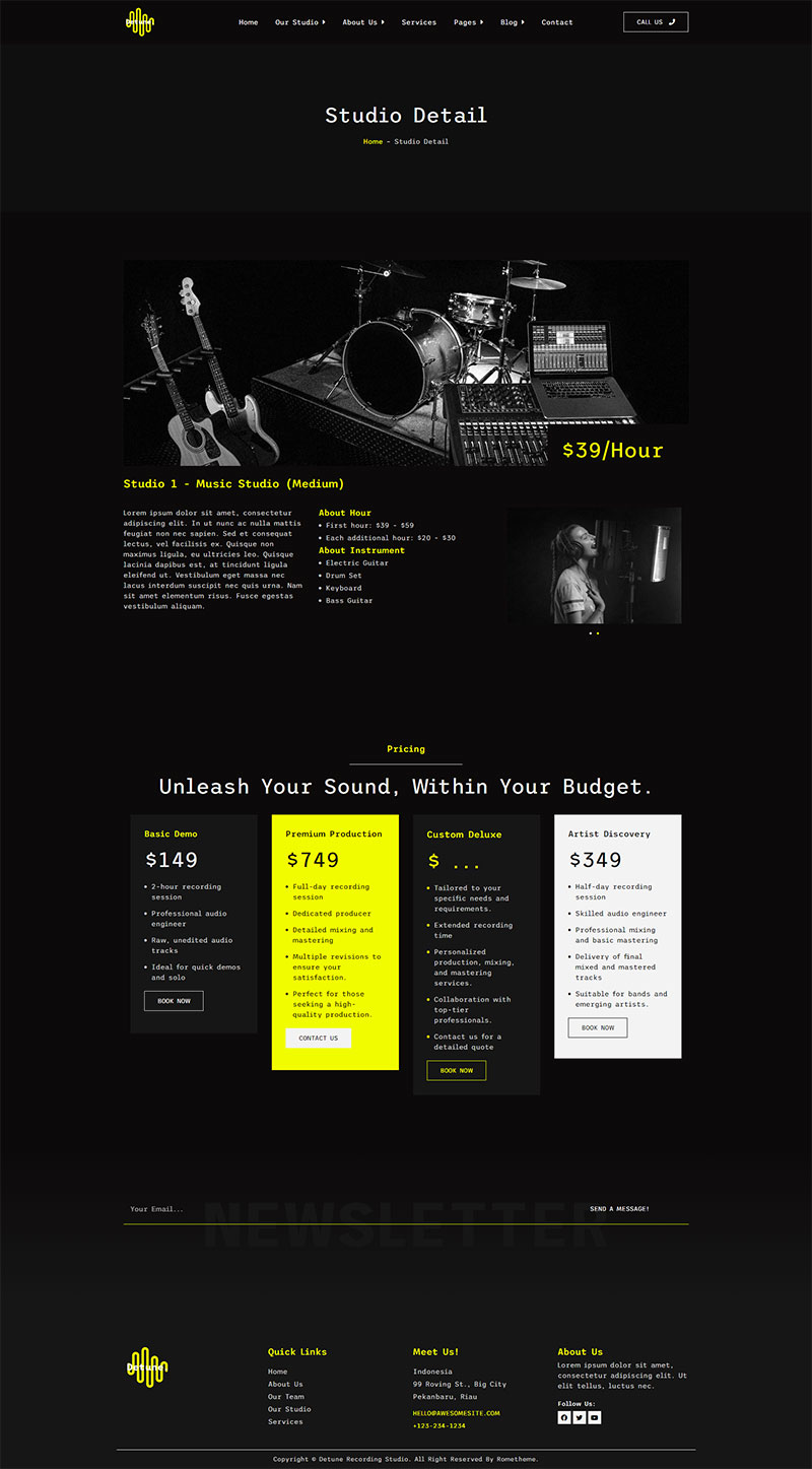 Detune - Recording Studio Elementor Pro Template Kit by Rometheme ...