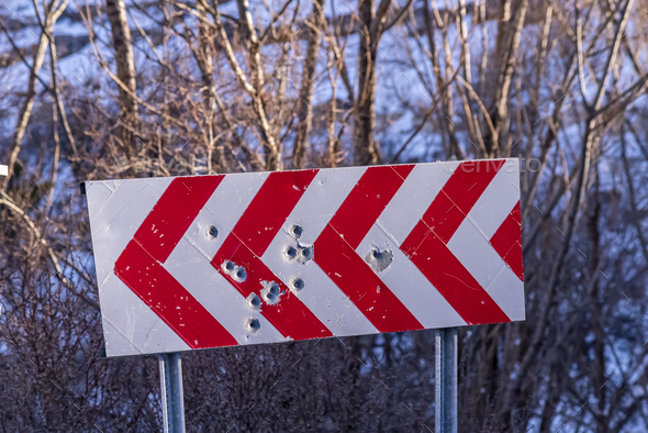 Lead-bored traffic sign. Constantly sharp bend road sign Stock Photo by ...