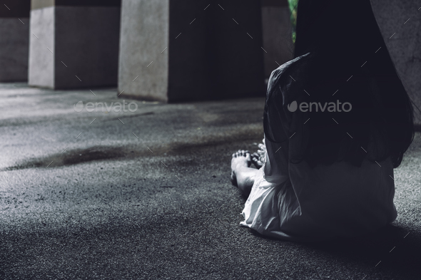 Horror scene of ghost woman death movie film halloween festival in the ...