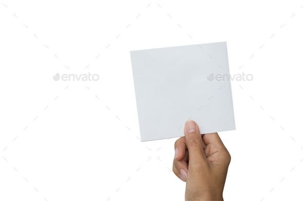 Note Paper Isolated on white background, hand Woman holding Blank Memo ...