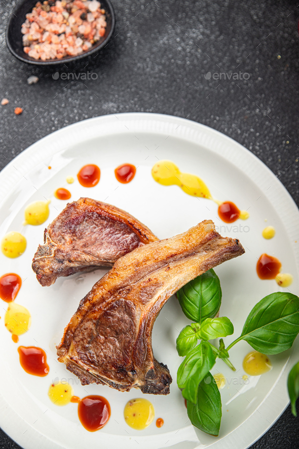 lamb cutlet on the bone fresh meat portion food ready to eat healthy ...