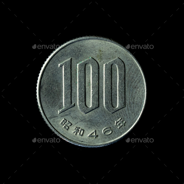 1946 Japanese One Hundred Yen coin isolated on the black background ...