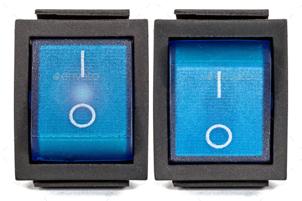 Blue power switch on/off, isolated on white background, with clipping ...
