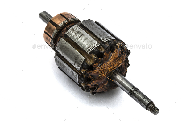 Old damaged rotor of electric motor, isolated on white background Stock ...