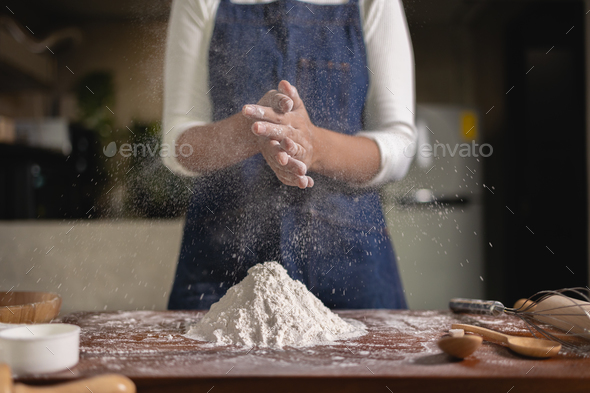 Chef mix the flour by to hand make bread according formula Stock Photo ...
