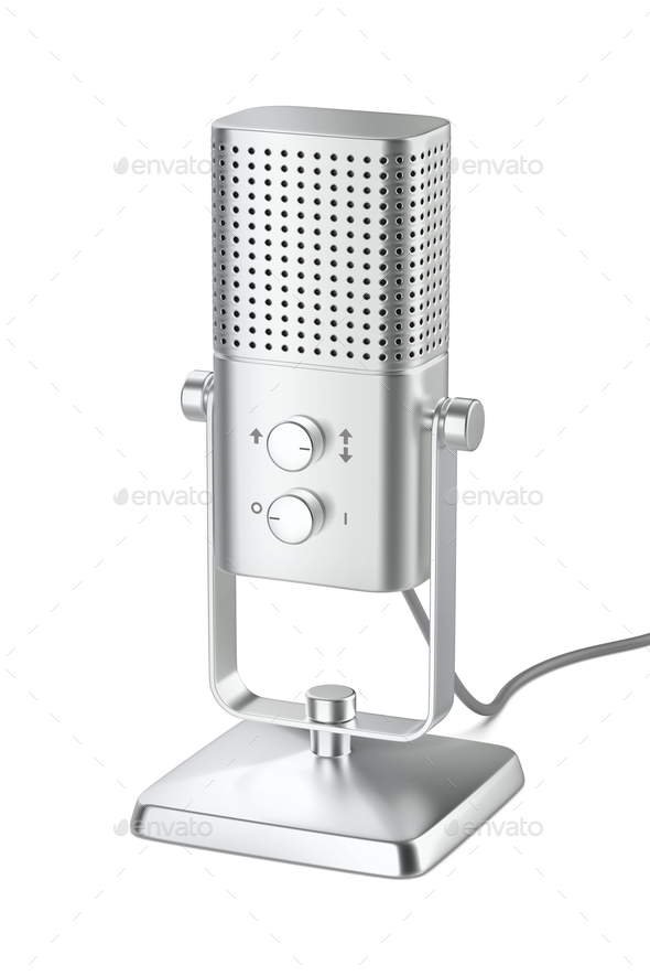 Modern silver microphone Stock Photo by magraphics | PhotoDune