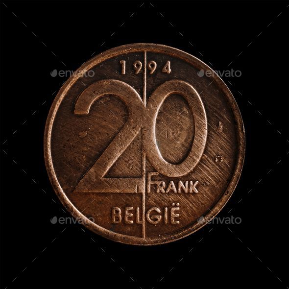 Twenty frank coin isolated on black background. Stock Photo by wirestock