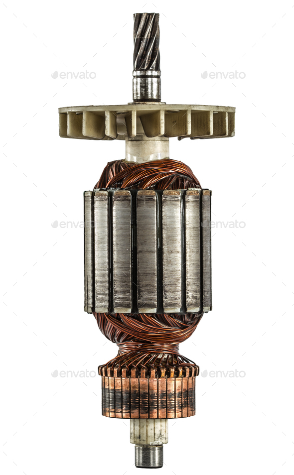 Burned rotor from an old elektro motor, isolated on white background ...