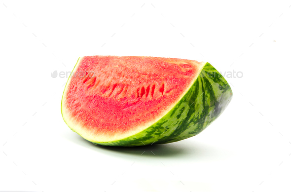 The front view of the red watermelon One piece placed on a white ...