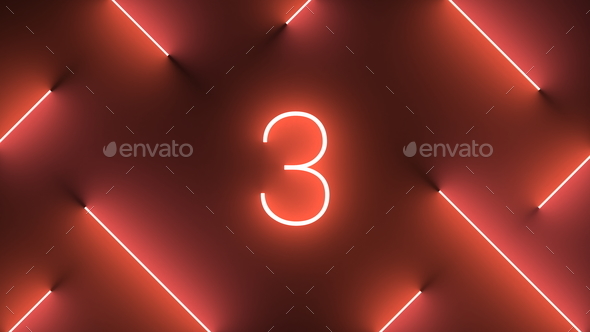Digital render of neon illuminated lines around an illuminated number 3 ...