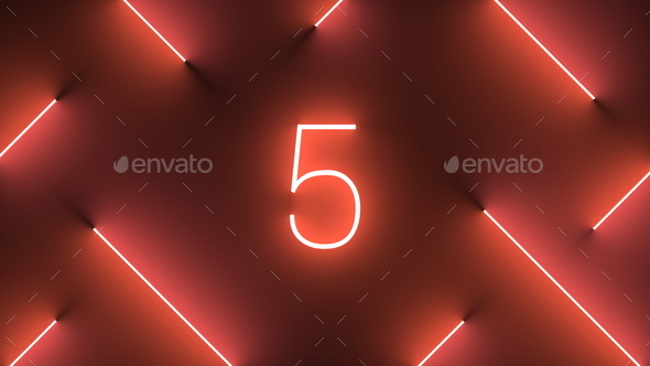 Digital render of neon illuminated lines around an illuminated number 5 ...