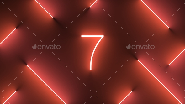 Digital render of neon illuminated lines around an illuminated number 7 ...