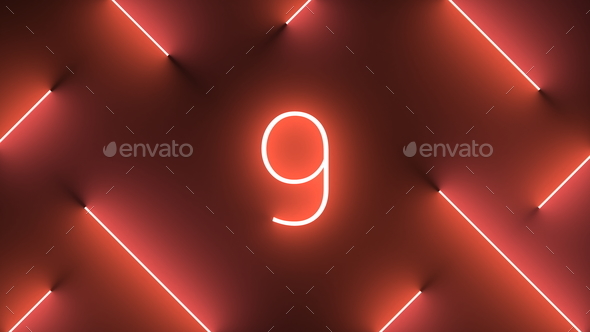 Digital render of neon illuminated lines around an illuminated number 9 ...