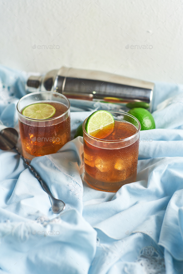 glass of long island ice tea cocktail decorated Stock Photo by ...