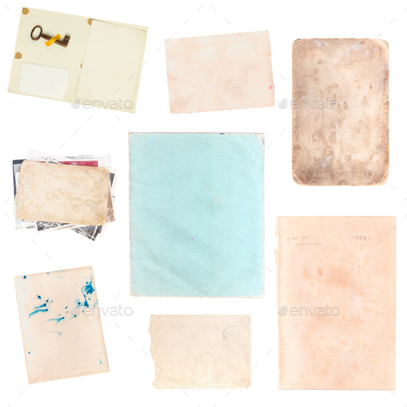 set of various old paper sheets and pictures Stock Photo by Neirfy007