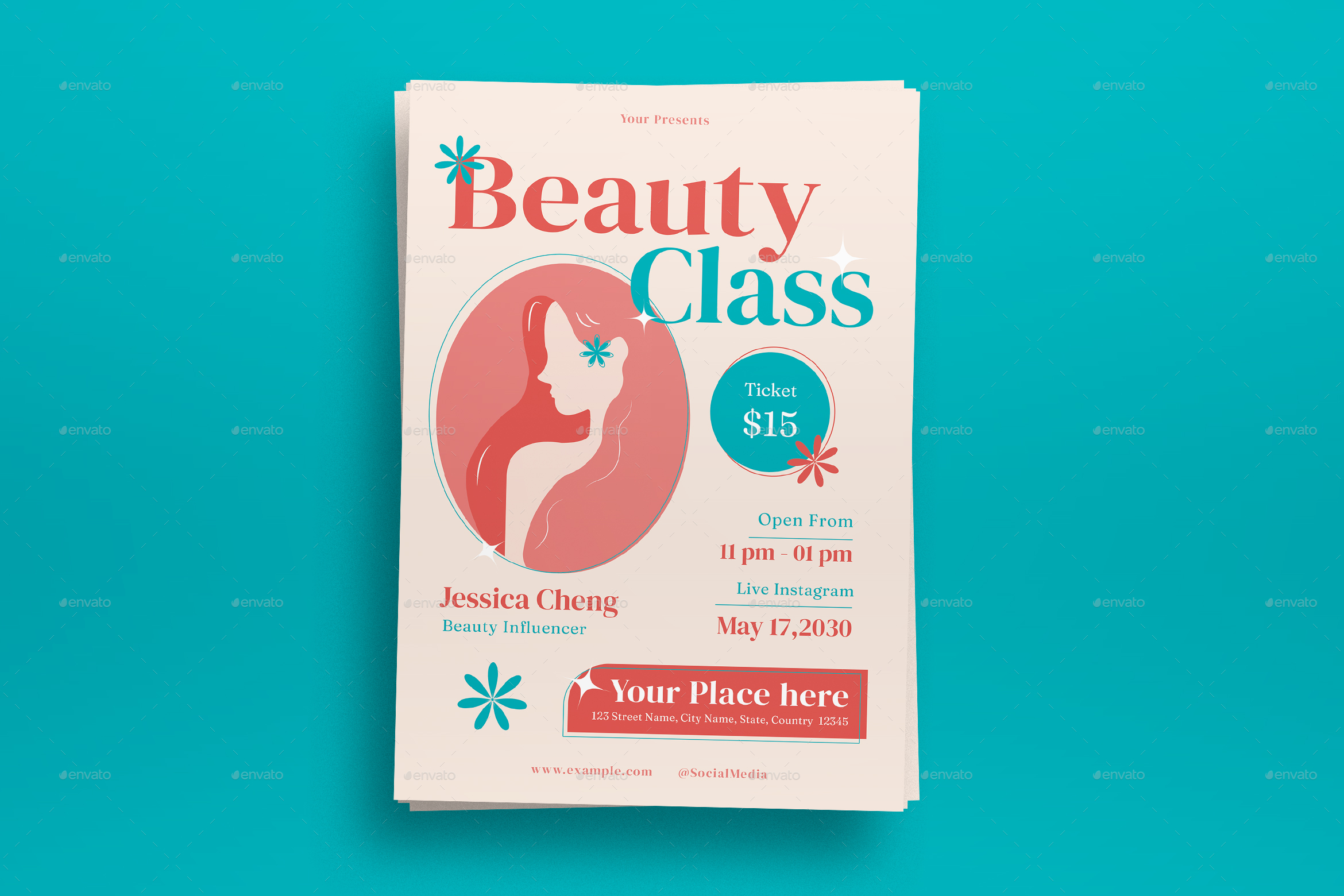 Pink Flat Design Beauty Flyer, Print Templates | GraphicRiver
