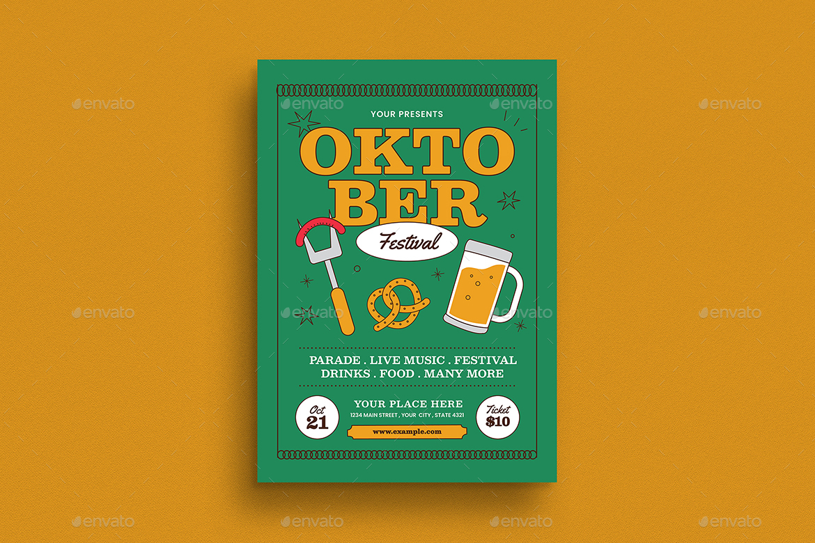 Green Modern Retro October Festival Flyer, Print Templates | GraphicRiver