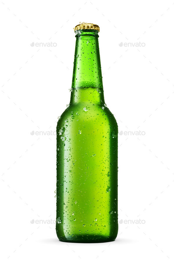 Beer in a green long neck bottle isolated on white background. Stock ...
