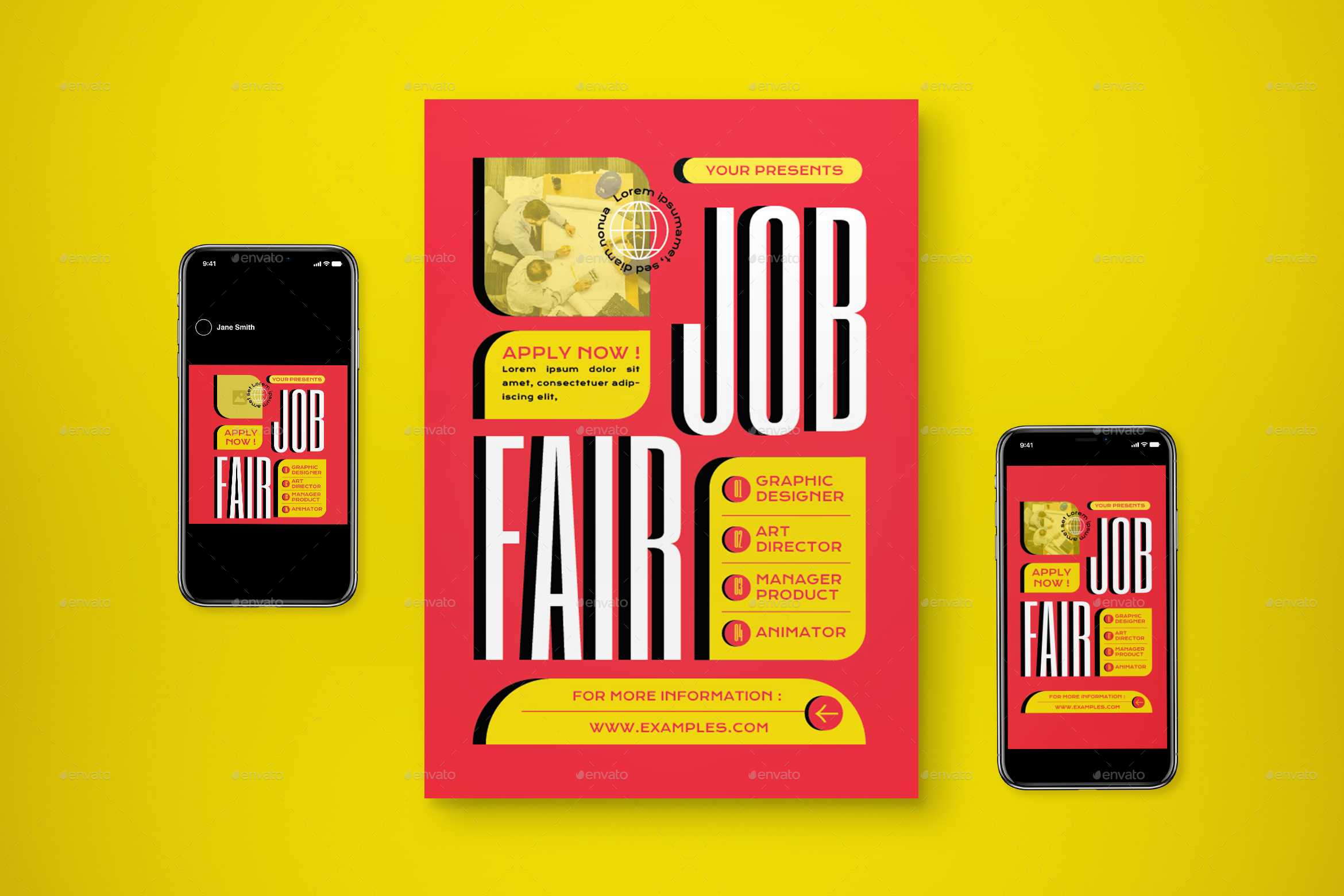 Red Modern Minimalist Job Fair Flyer Set, Print Templates | GraphicRiver