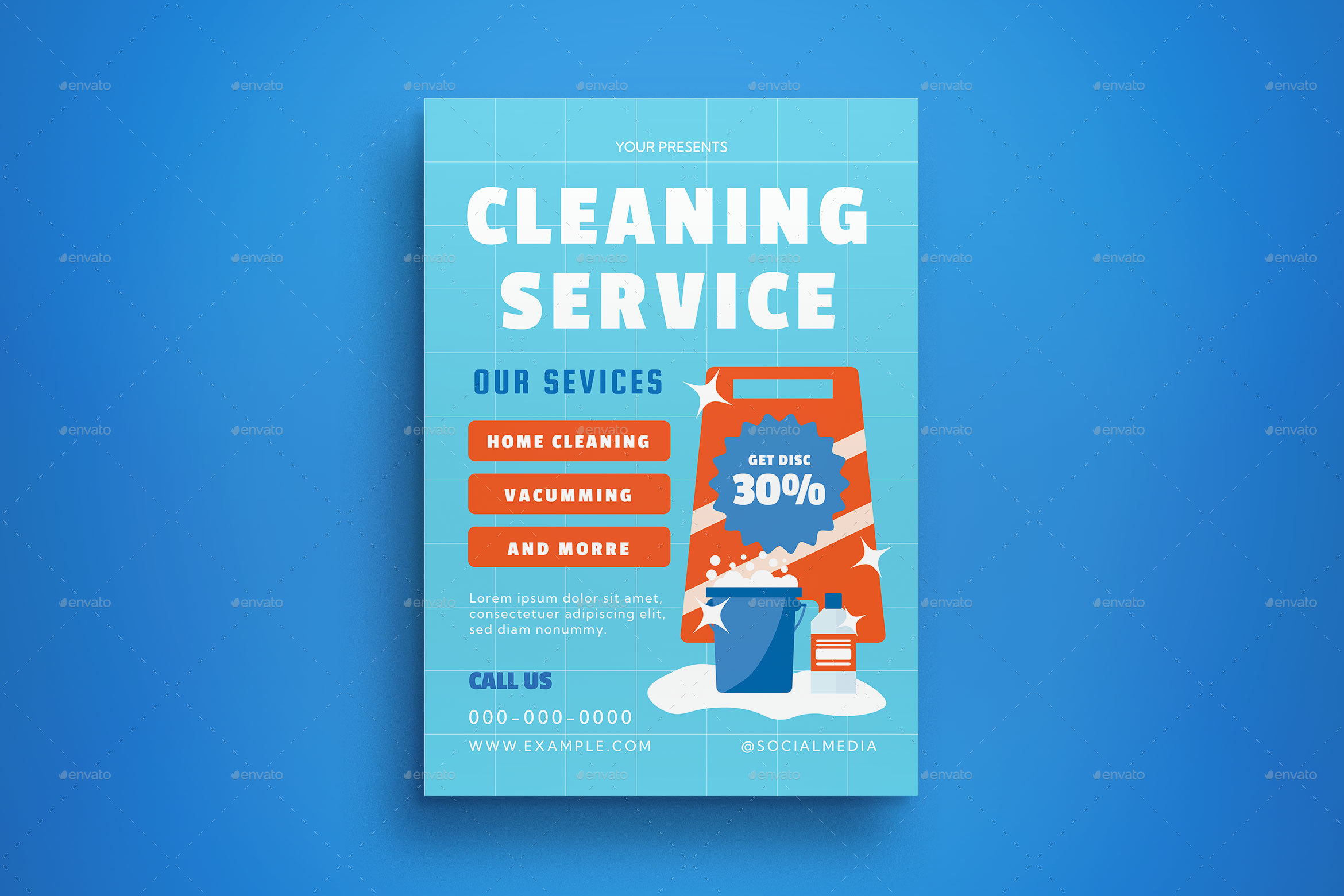 Blue Flat Design Cleaning Server Flyer Set, Print Templates | GraphicRiver