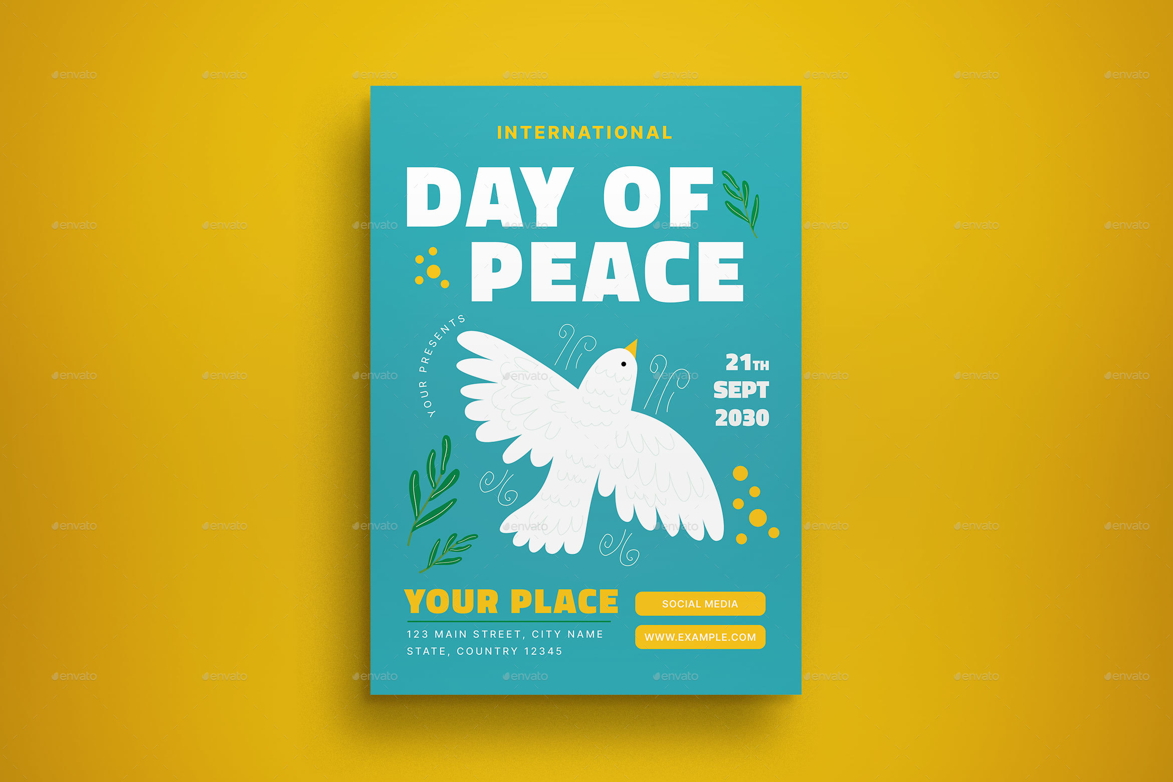 Blue Flat Design International Day of Peace Flyer, Print Templates