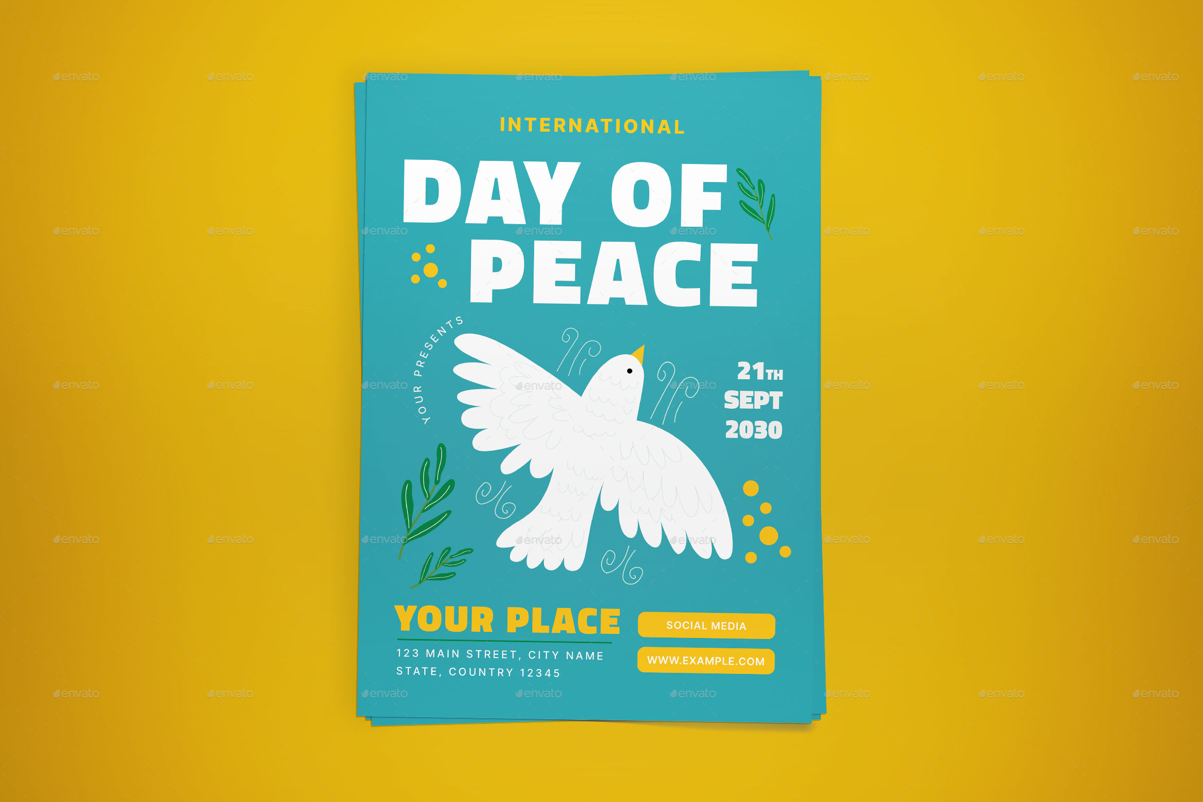 Blue Flat Design International Day of Peace Flyer, Print Templates