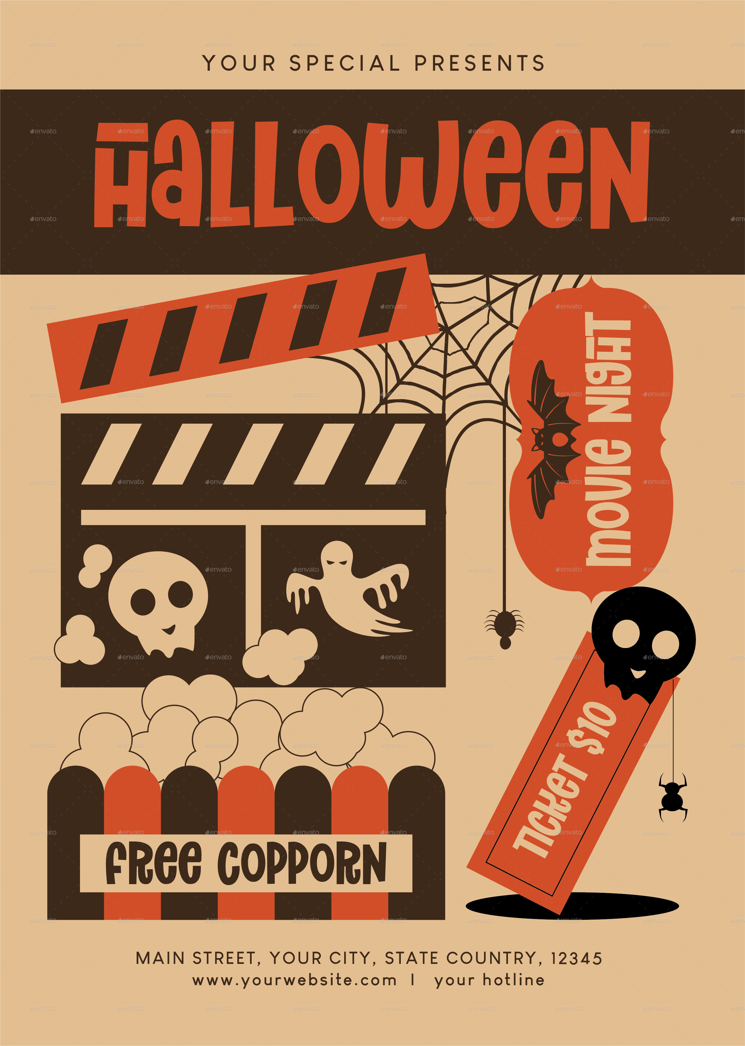 Halloween Movie Night Flyer, Print Templates | GraphicRiver