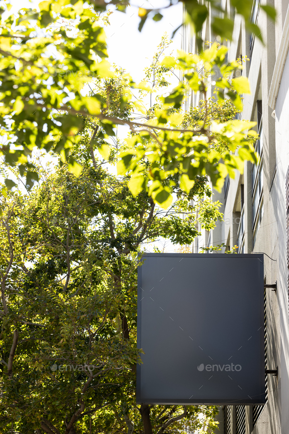Blank sign fixed to building wall with copy space Stock Photo by ...
