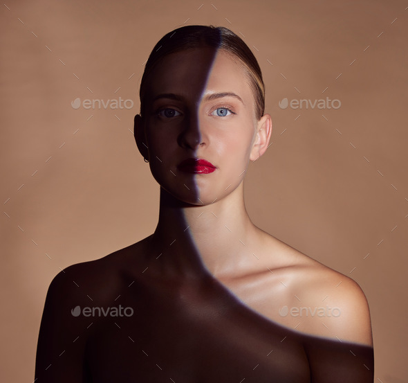 Spotlight, portrait or shadow for lipstick, beauty or creative ...