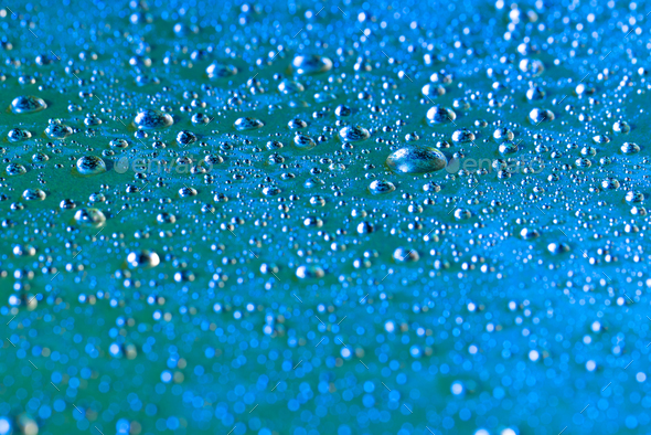 Micro close up of water drops with copy space on blue background Stock ...
