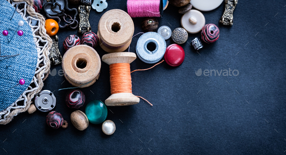 Retro threads and aged buttons Stock Photo by AFGreen | PhotoDune