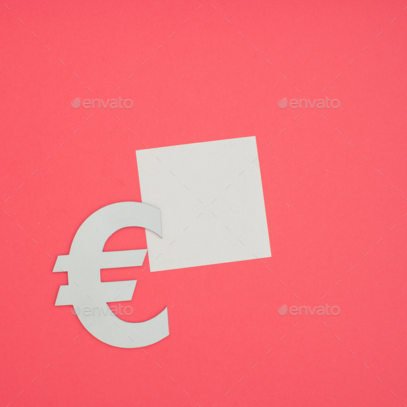 Euro sign with a white empty space for a text isolated on a pink ...