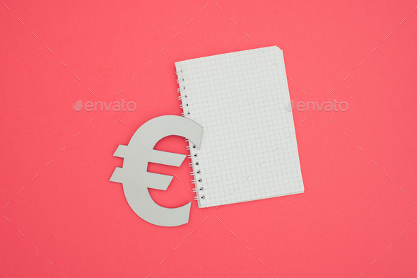 Euro sign with a white empty space for a text isolated on a pink ...