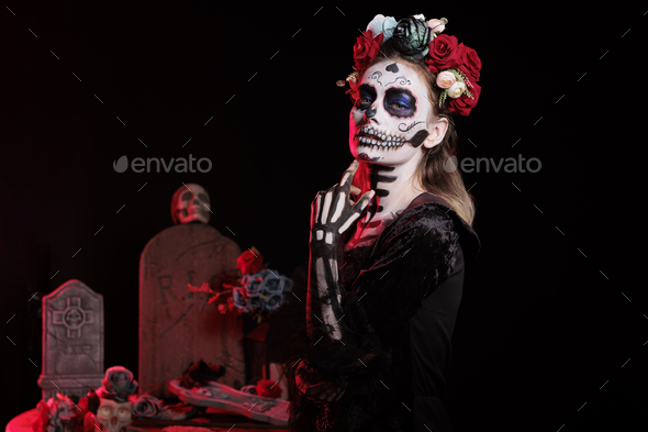 Horror lady of death wearing black glamorous costume Stock Photo by DC ...