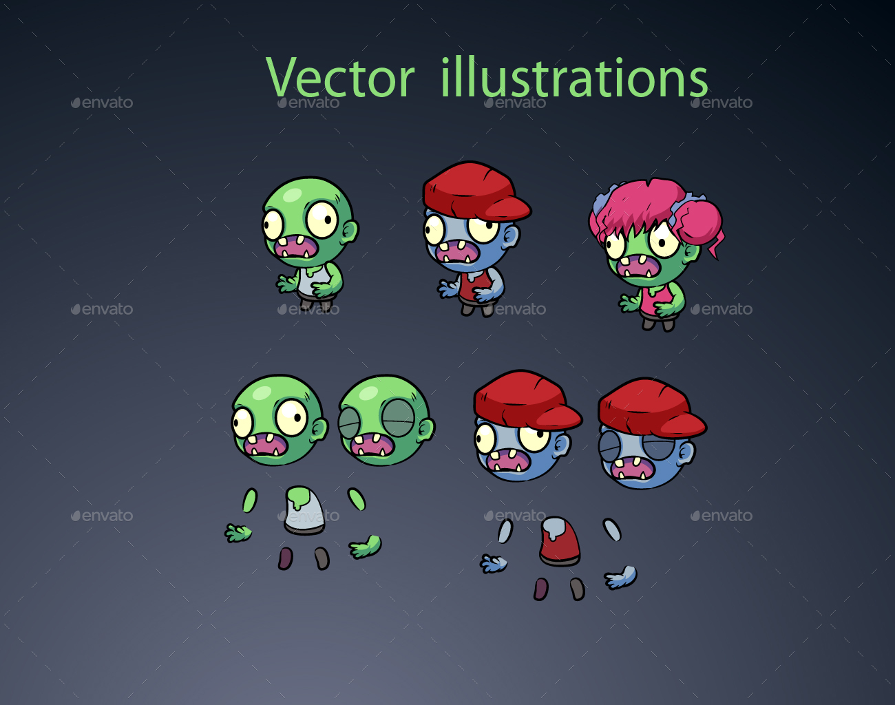 Cute Zombies Game Character Sprites Set, Game Assets | GraphicRiver