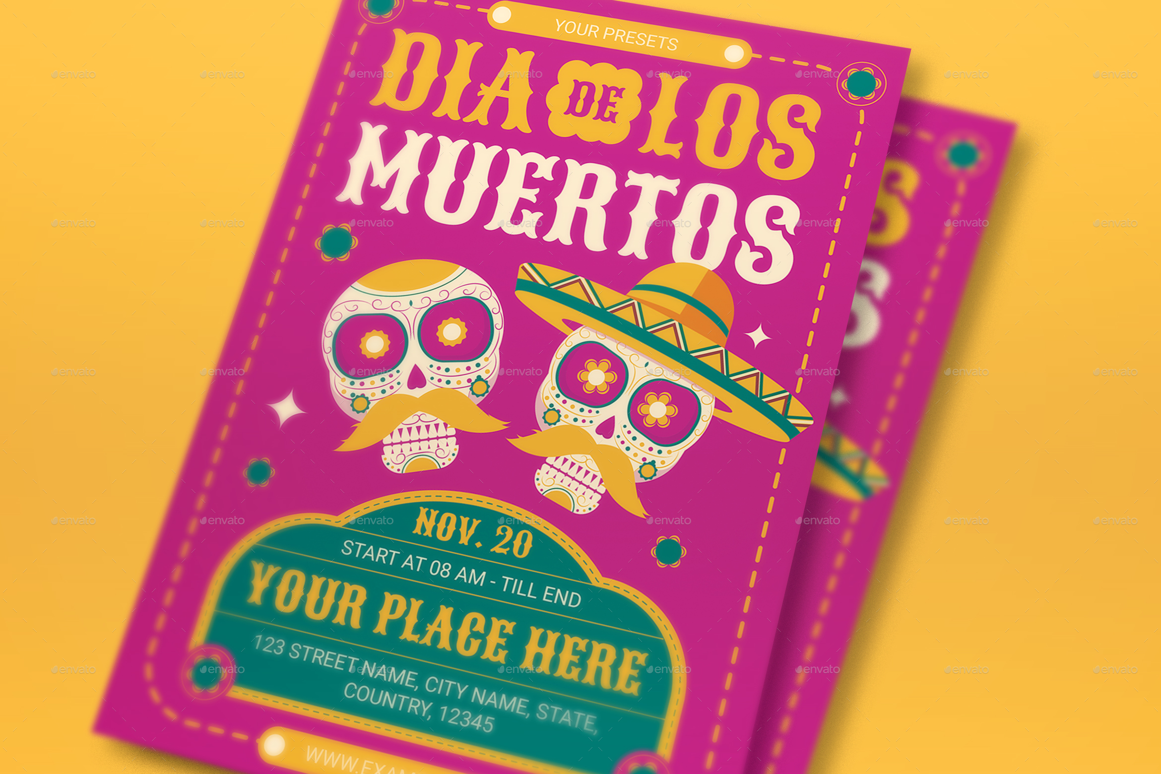 Purple Flat Design Dia De Los Muertos Flyer Set, Print Templates ...