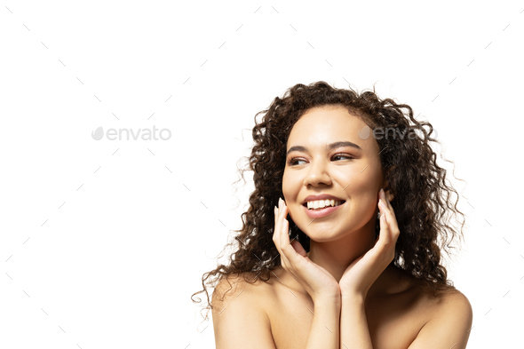 PNG,an attractive girl takes care of her facial skint, isolated on ...