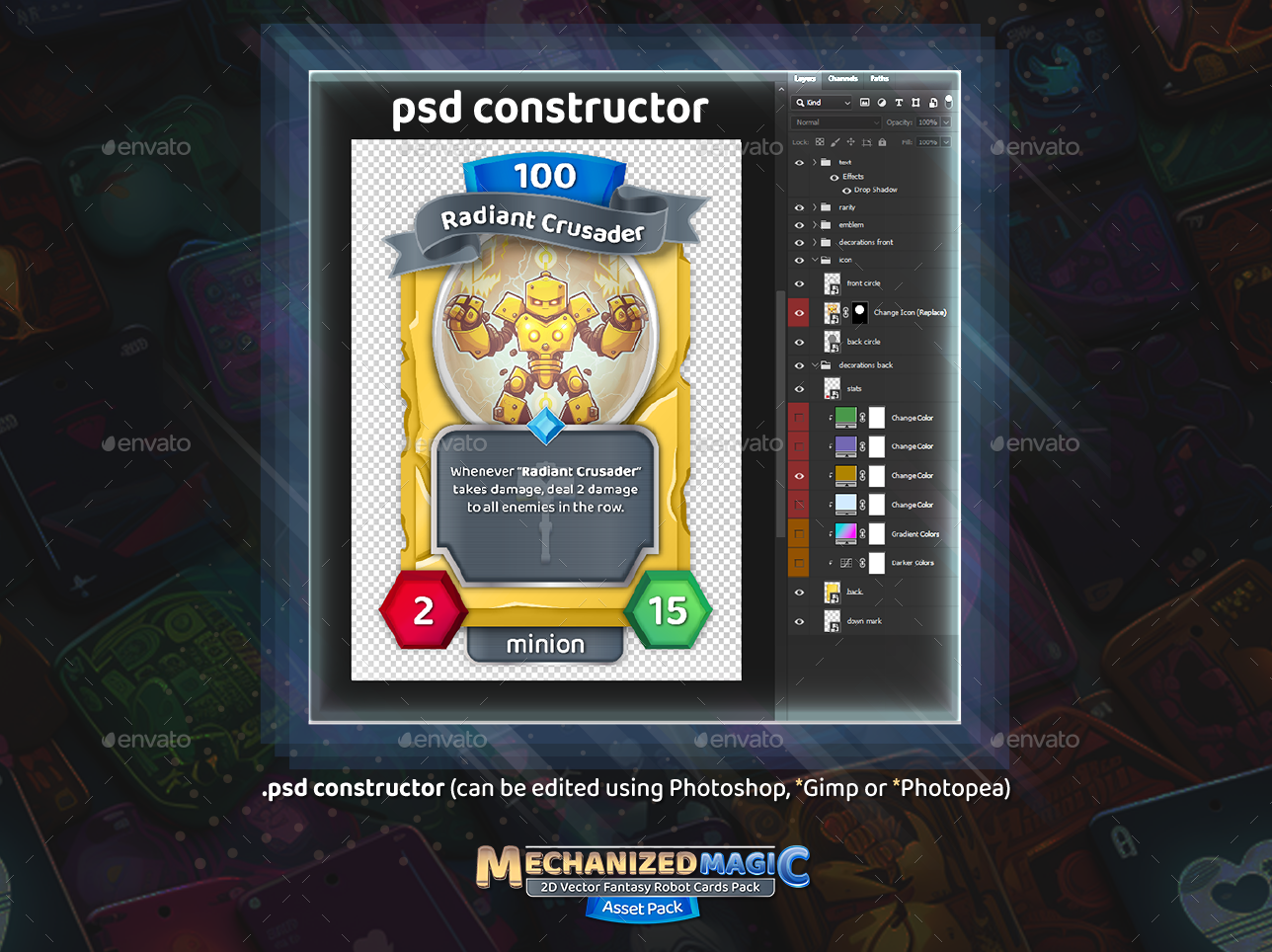 Mechanized Magic: 2D Vector Fantasy Robot Cards Pack, Game Assets ...