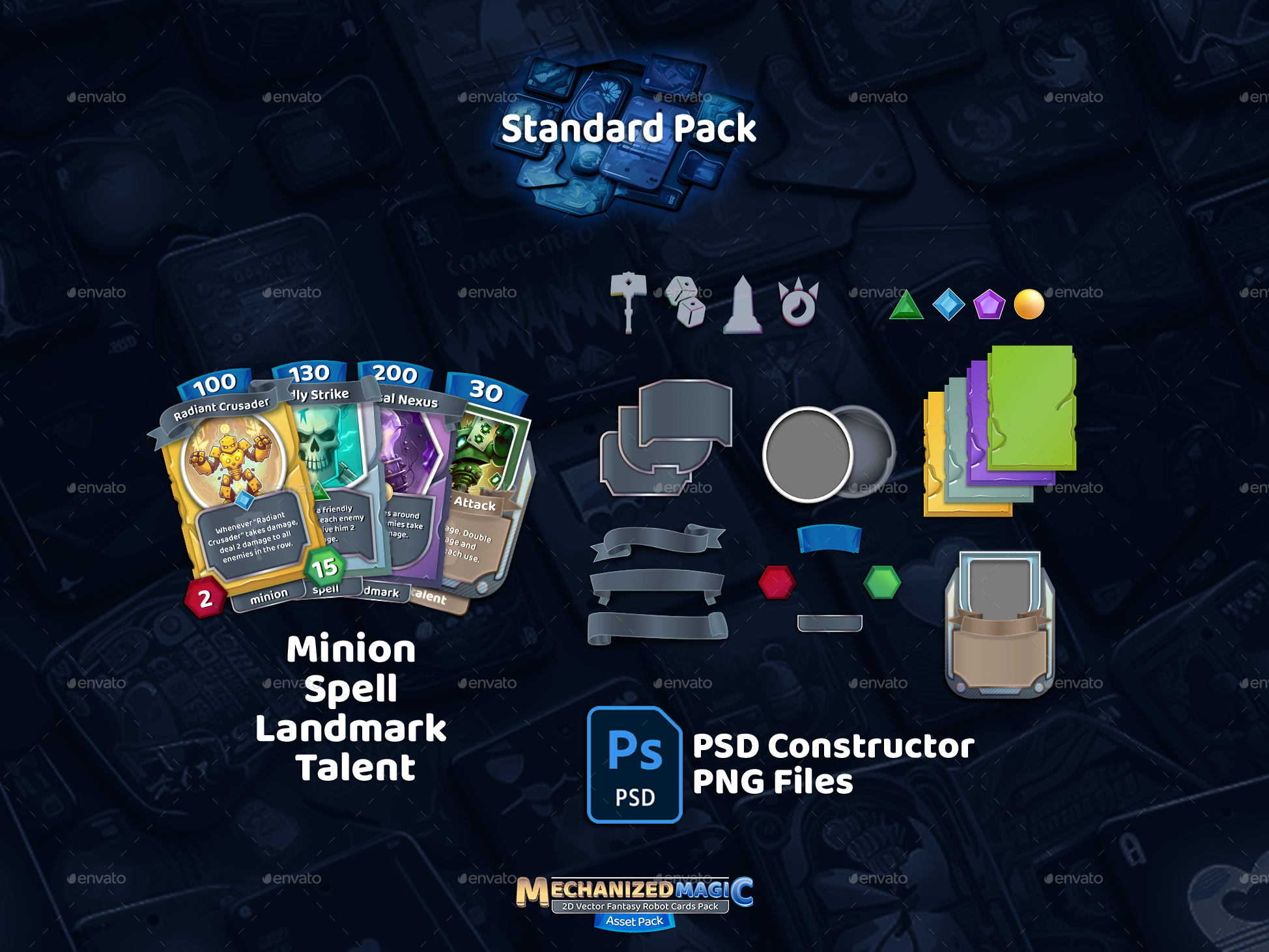 Mechanized Magic: 2D Vector Fantasy Robot Cards Pack, Game Assets ...