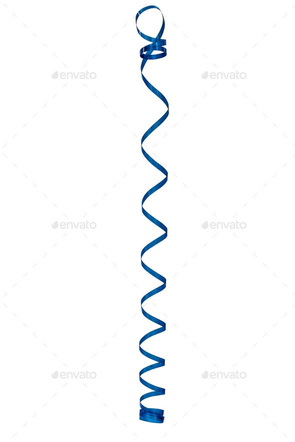 Blue streamer, isolated on a white background Stock Photo by kostiuchenko